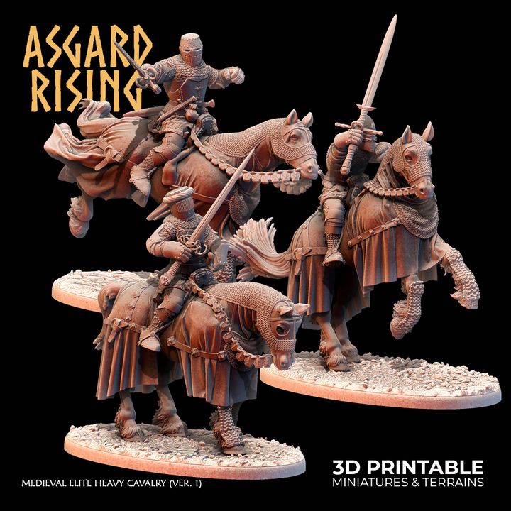 3D Printable MEDIEVAL: Medieval Elite Heavy Cavalry (ver. 1 - Great Swords) /Modular/ /Pre ...